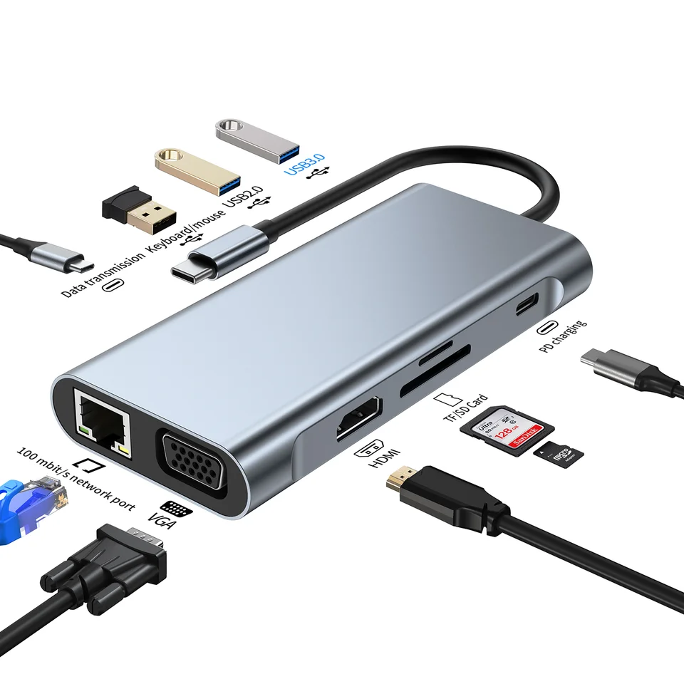 Multiport Adapter 10 In 1 Type-c High Speed Usb Hub Converter Docking ...