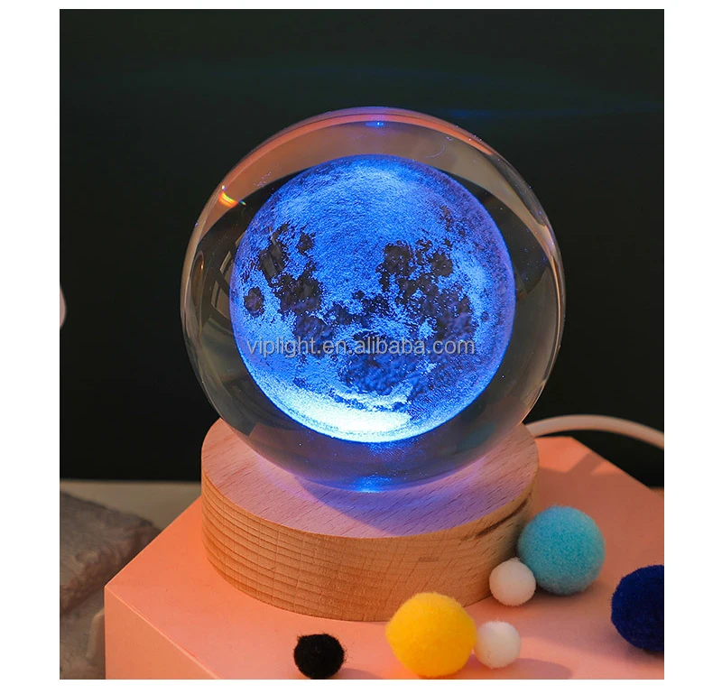 3D Rgb Crystal Round Wood Base Night Light Holder Customize Astronaut Crystal Design Dream ...