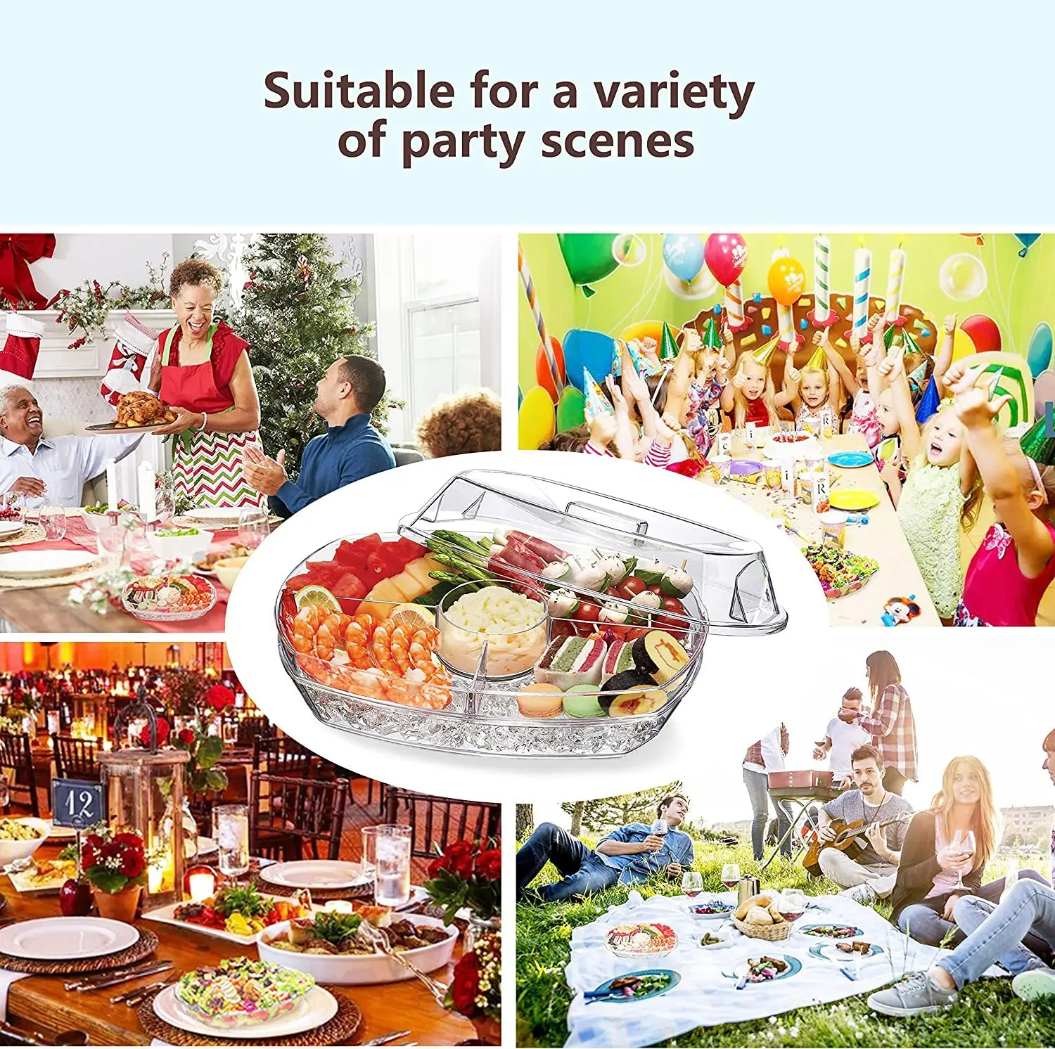 Ice Chilling Eco-Friendly Square Fruit Vegetable Tray Double Layer ...
