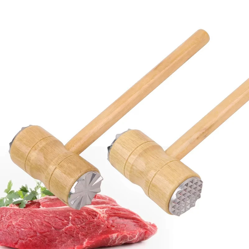 Kitchen Meat Tenderizer Hammer with Wooden Handle Dual-Sides Meat ...