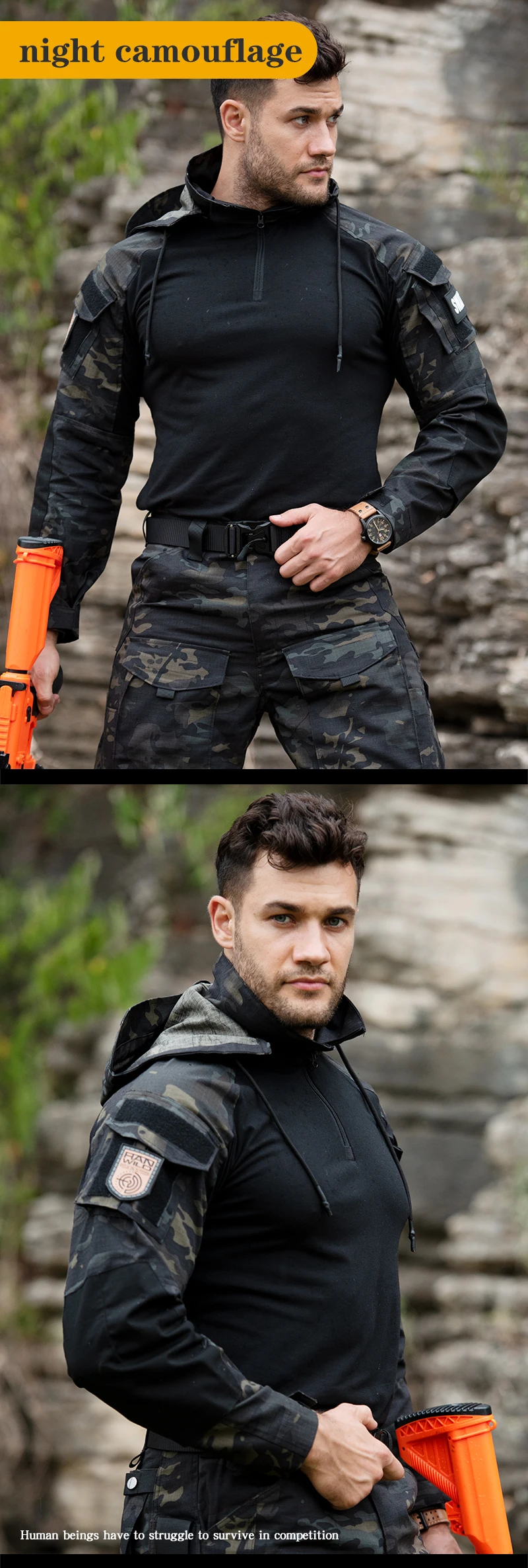 HAN WILD Tactical Uniforms Men Hiking Camouflage High Quality Elastic ...