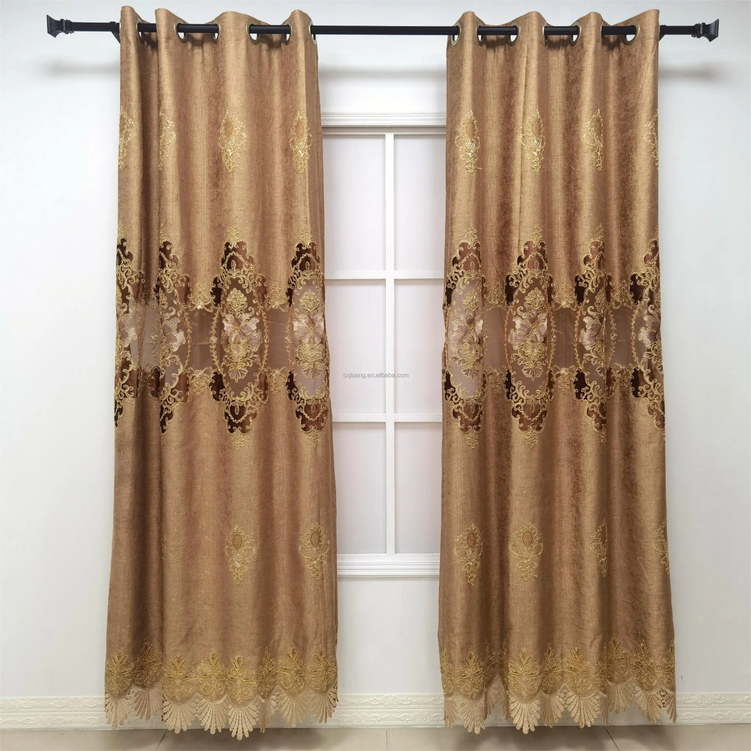 Hot Sale European Style Luxury Curtains Yellow Chenille Embroidered ...