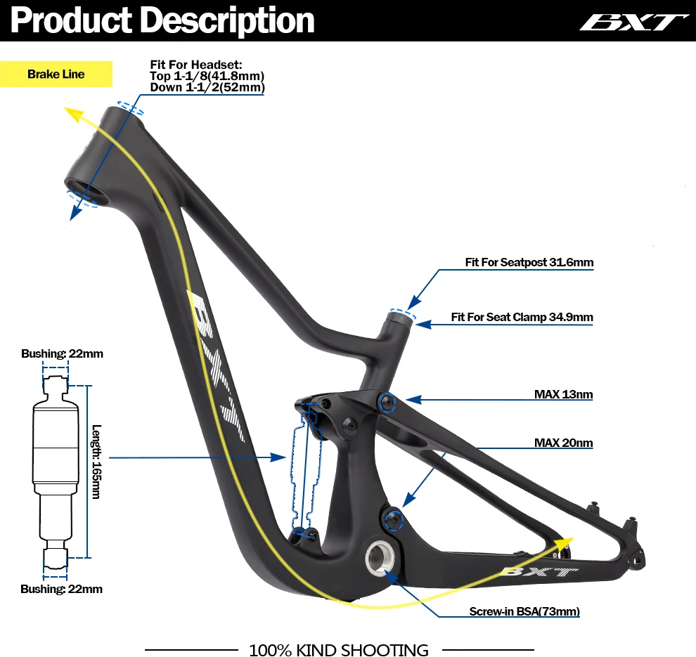 24er Full Suspension Carbon Frame Kids Bike Frame BXT-MTB-137