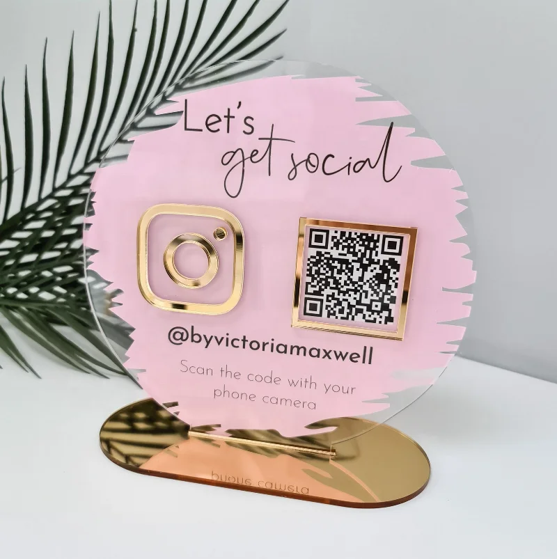 Tabletop Logo Mirror Acrylic Social Media Business Sign Laser Cute Qr ...