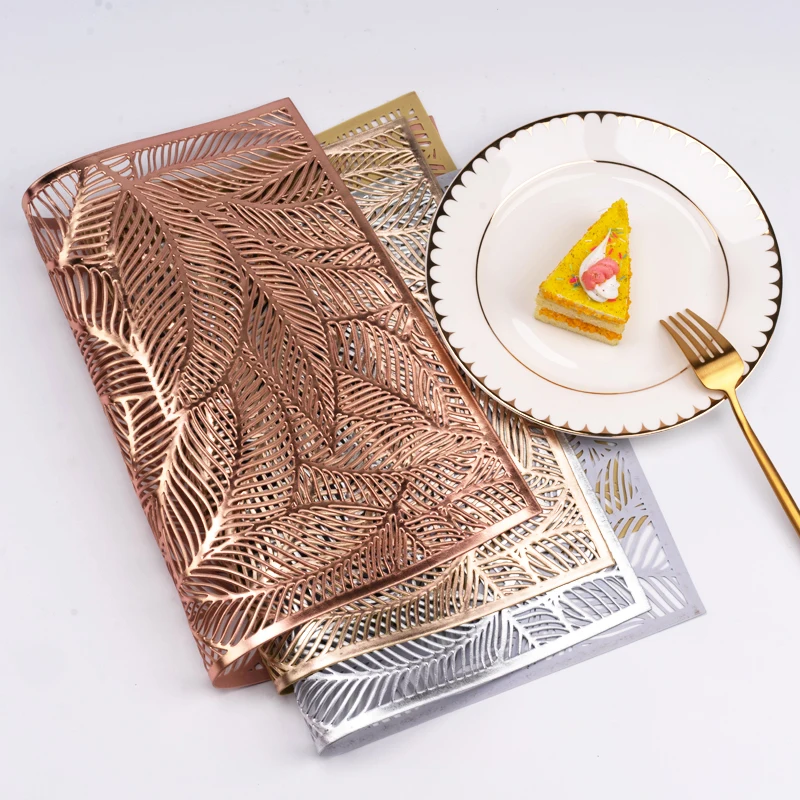 Starunk Metallic Pressed Vinyl Rectangle Floral Leaf Dining Table Mats ...