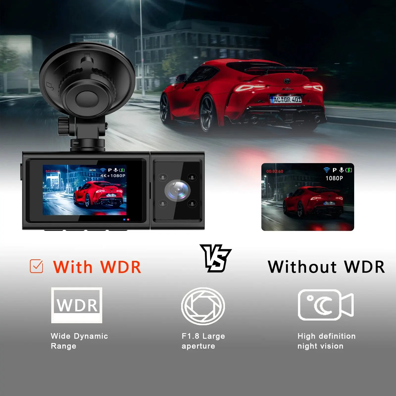 3 Channels Dashcam 2.5k+ 1080p+2.5k+ Gps+wifi Exlcusive 2 Inches Dash ...