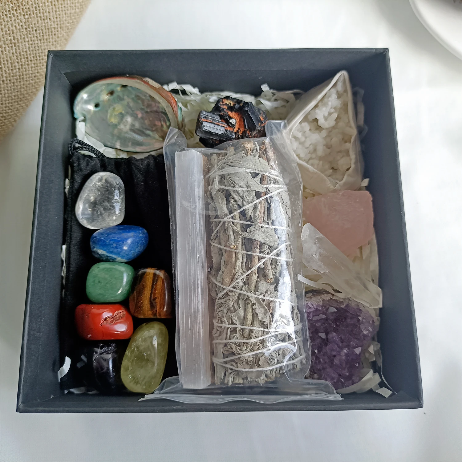 Seven Colors Raw Stone Gift Set Sage Colorful Shells Amethyst Black ...