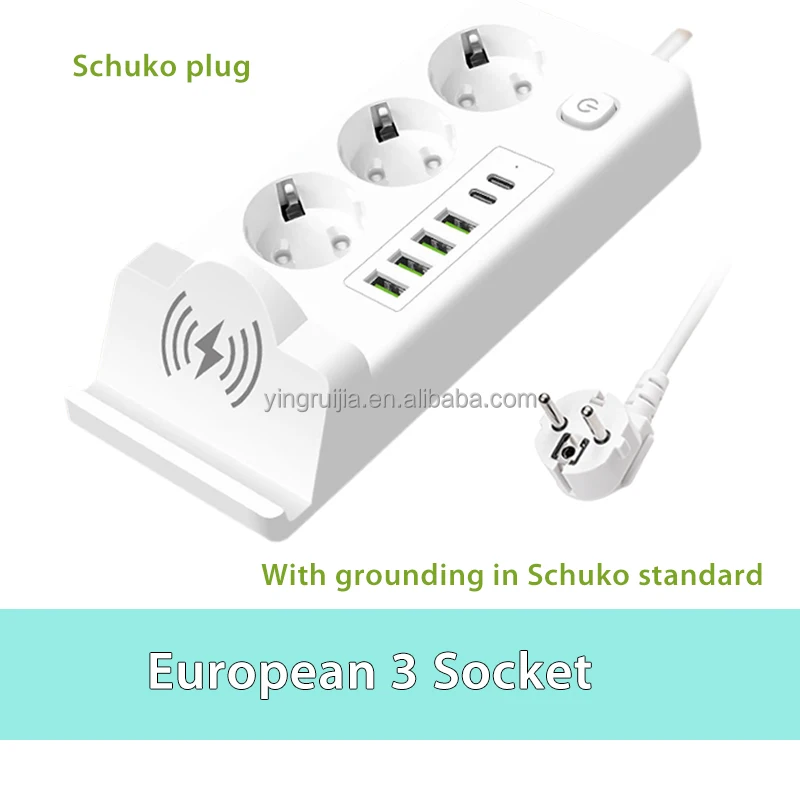 European 3 Socket Power Strip With Wireless Charging Rack,Extension ...