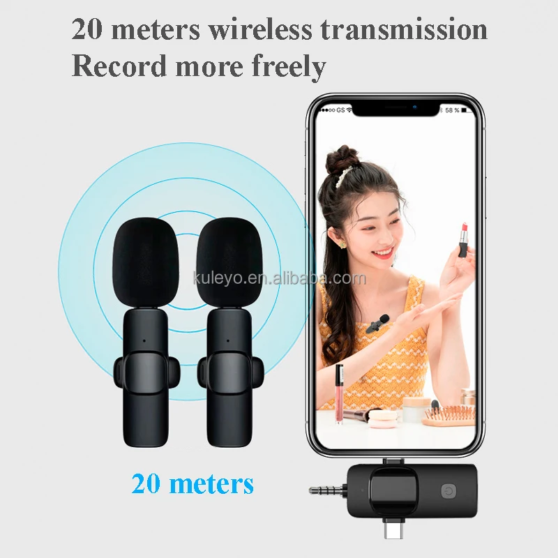 K15 3 in 1 Portable Video Recording Microphones Wireless Lapel Clip ...