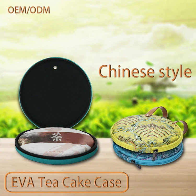 Chinese Style Eva Tea Cake Case Custom Brocade Fabric Round Hard Shell ...