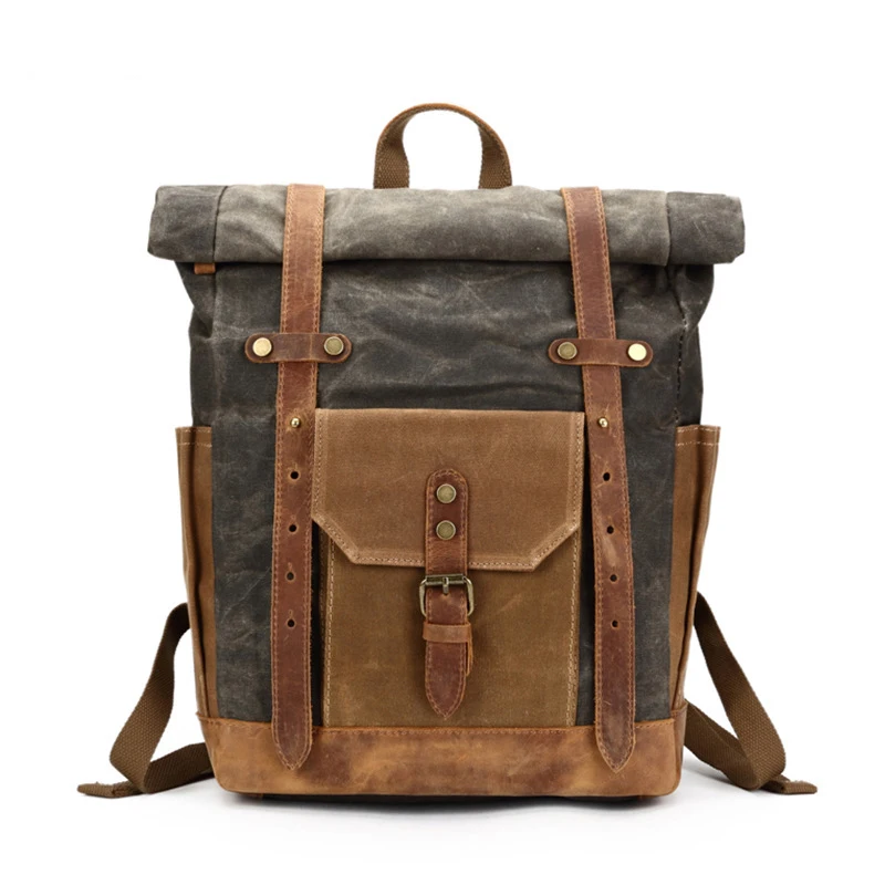In Stocks Waxed Canvas Rolltop Rucksack ,Genuine Leather Vintage Roll ...