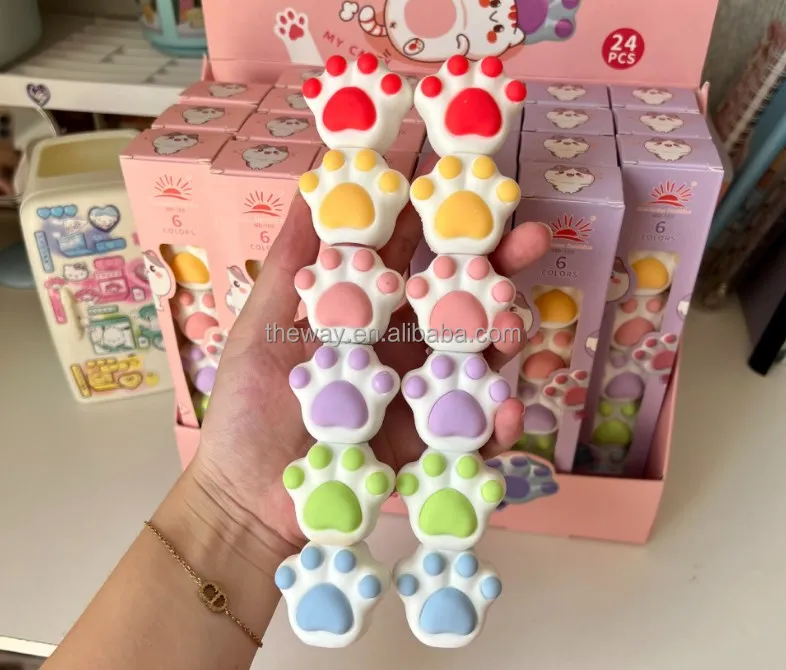 Kawaii Cute Cartoon Mini Macaron Color Cat Paw Stacking Pastel ...