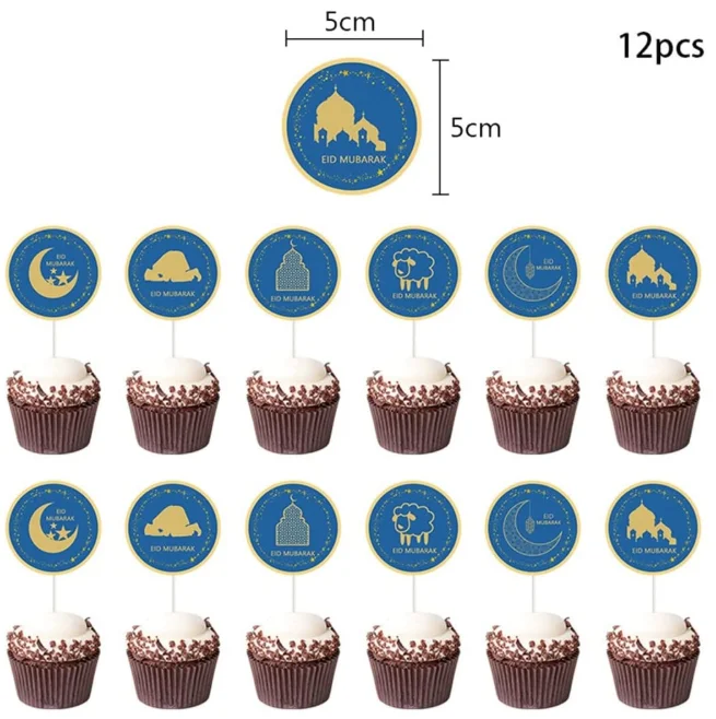 Eid Mubarak Themed Ramadan Mosque Moon Star Cake Tags Cards Cupcake ...