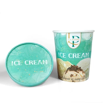 Round Yogurt Packaging Boxes Frozen Sundae Gelato Container For Ice ...