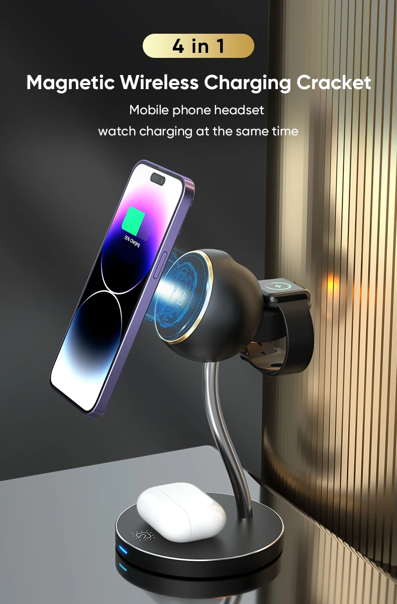 4in1 Led Flowing Light Phone Magnetic Wireless Charger Desktop Bedside ...