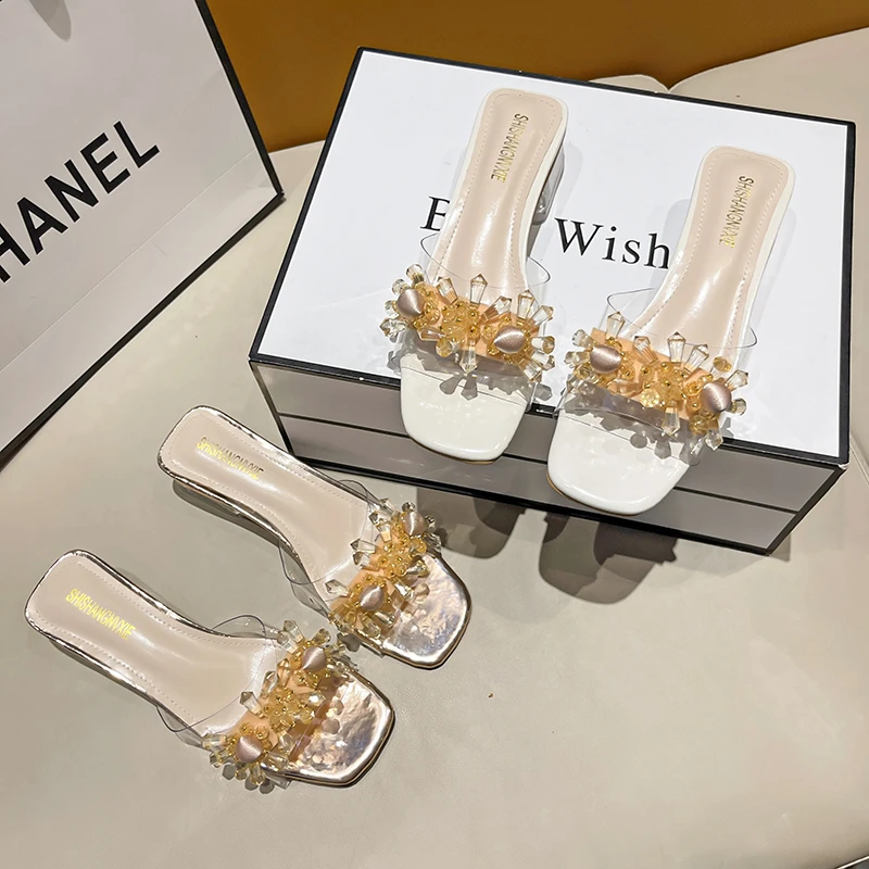 Clear Pvc And Flowers Decoration Ladies Summer Slippers Transparent ...