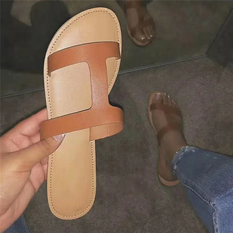 Women Beach Flip Flop Leather Sandals New Flat With Soft Bottom Non ...