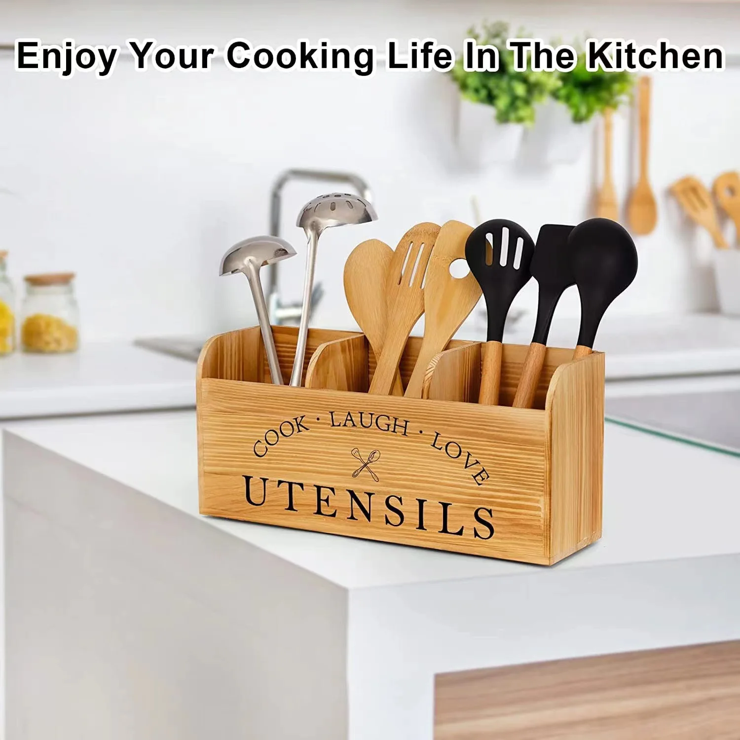 Niseven Kitchen Utensil Holder Wooden Farmhouse Utensil Holders ...