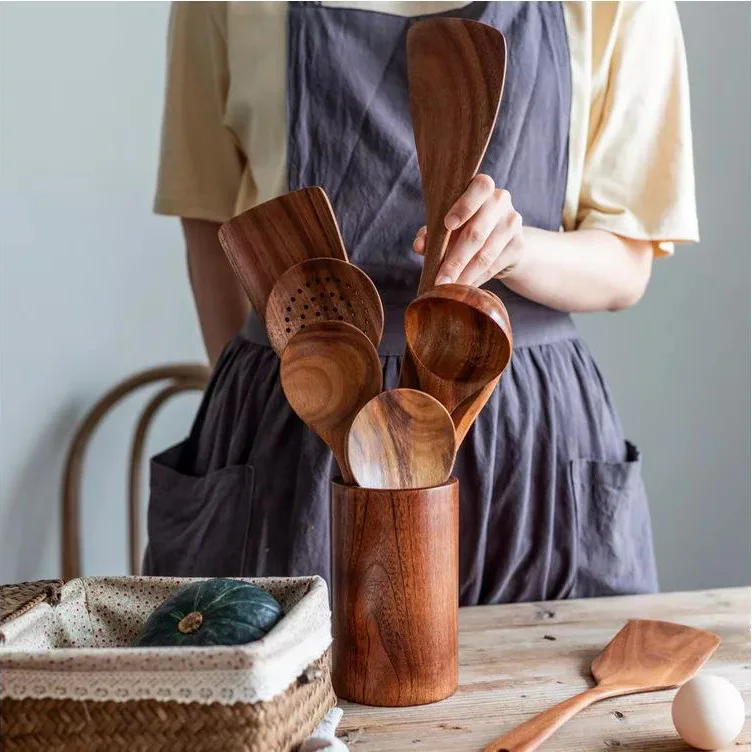 Custom Kitchen Wooden Utensils Wood Cookware Tools Spoon Spatula Acacia ...