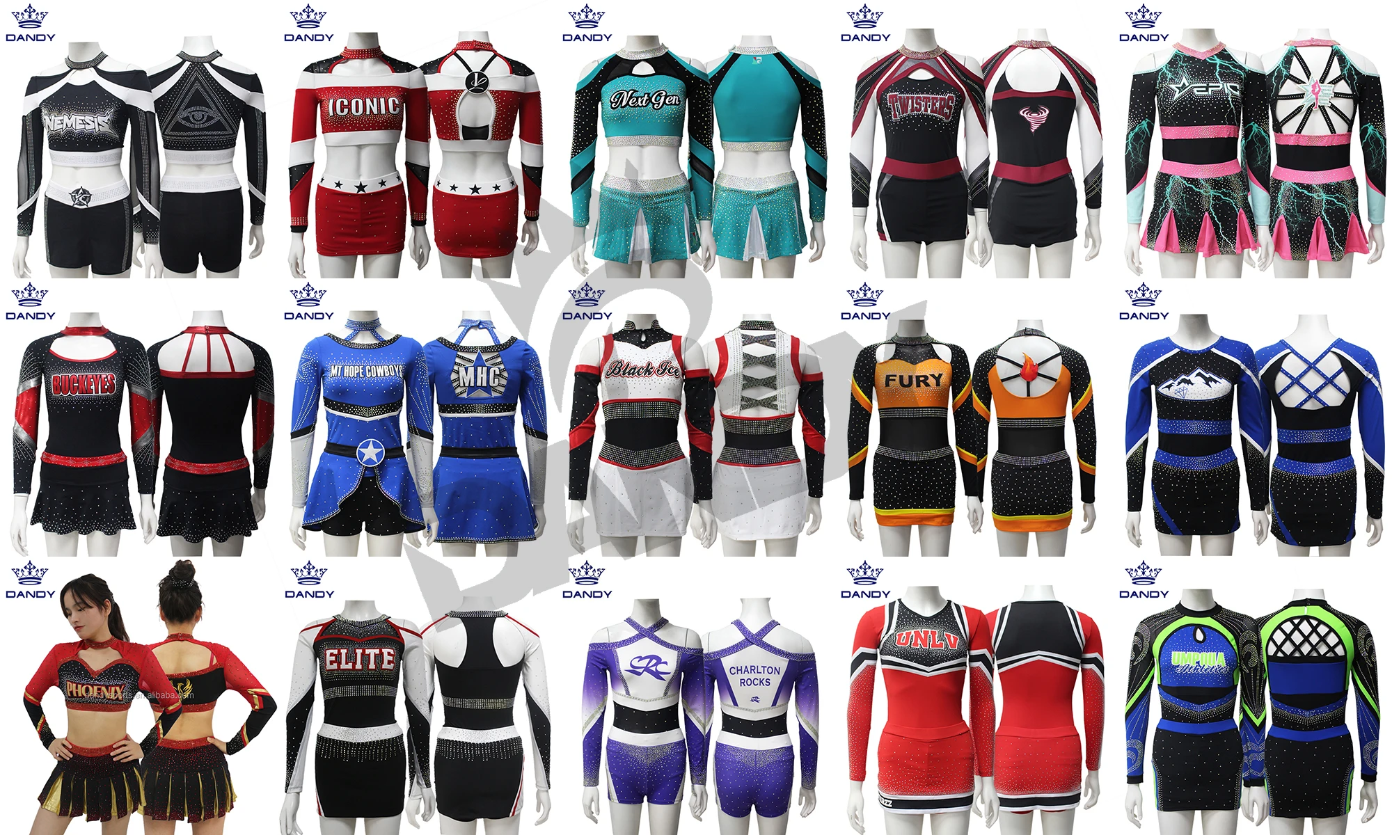 Shop Custom Girls Cheer Uniforms with Shiny Rhinestones