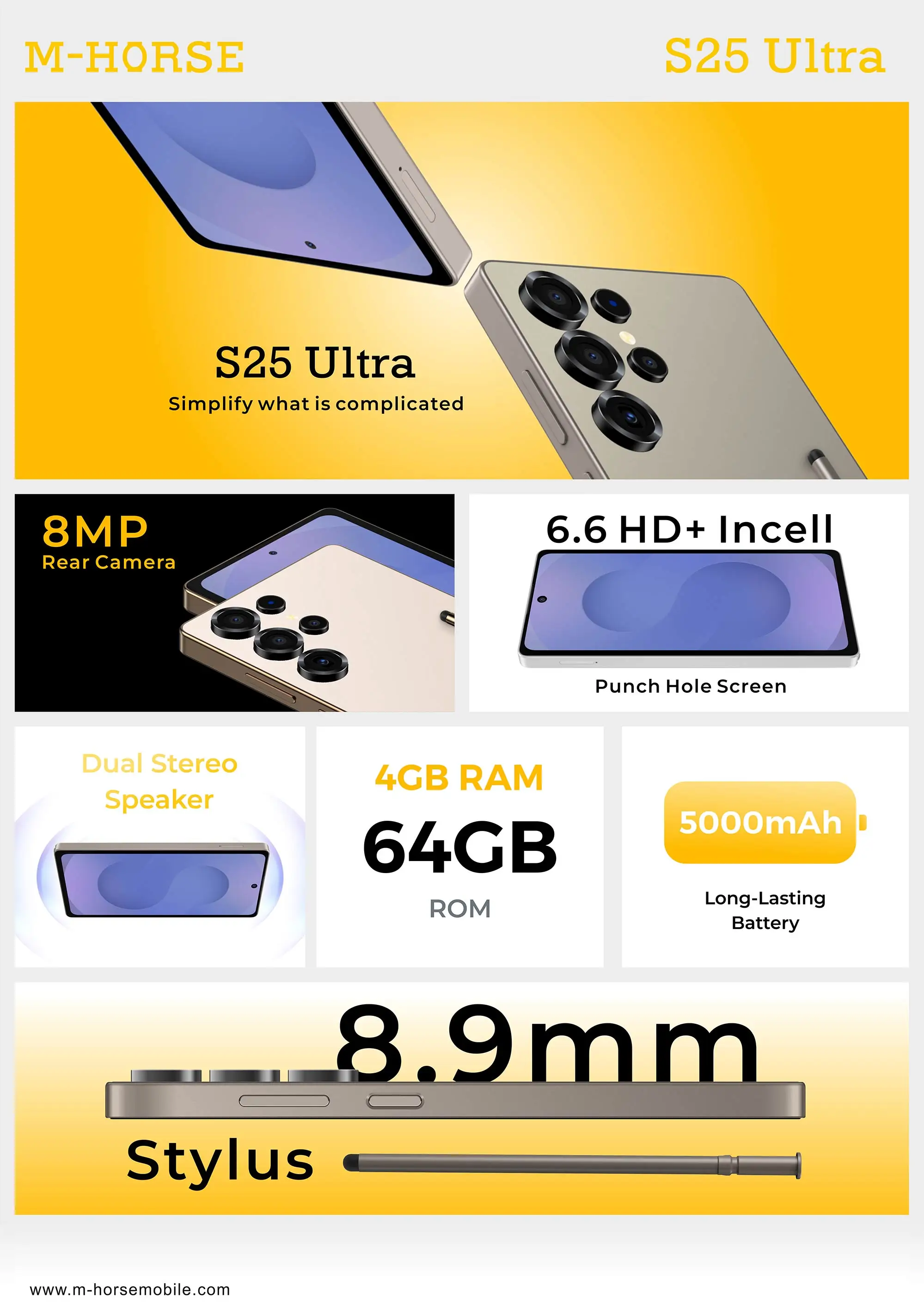 M-HORSE S25Ultra Unlocked Smartphone, Dual SIM, Android 14, 4GB RAM ...