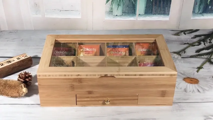 Bamboo Display Tea Box Organizer Tea Bags Holds Beautiful Wooden ...