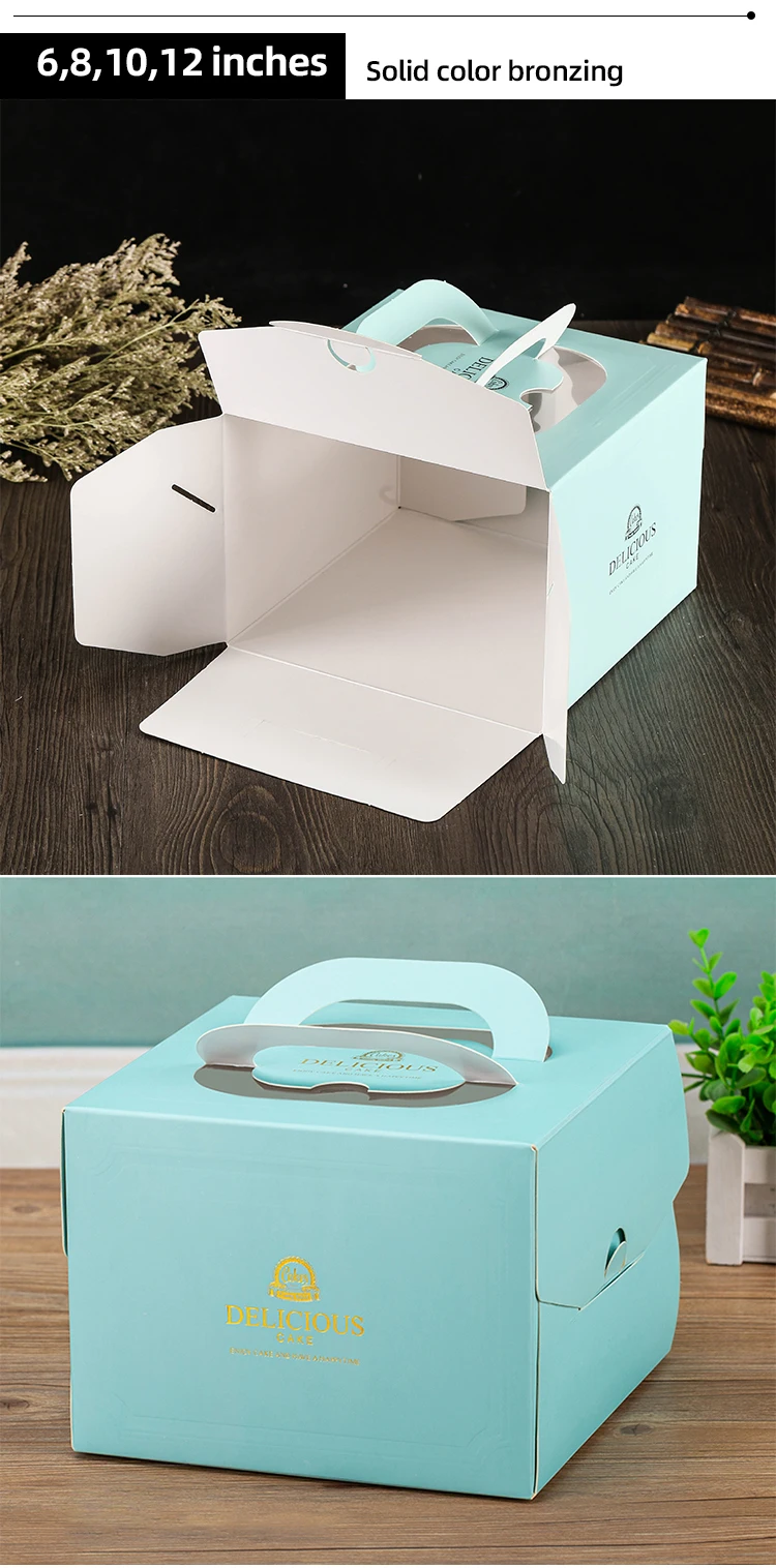 Customized Logo Cake Box With Handle 8 12 Inch White Blue Cake Box ...