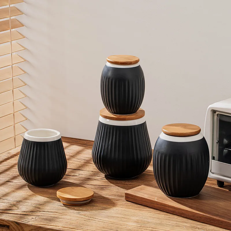 Nordic Kitchen Coffee Tea Sugar Jars Food Container Black Matte Ceramic ...