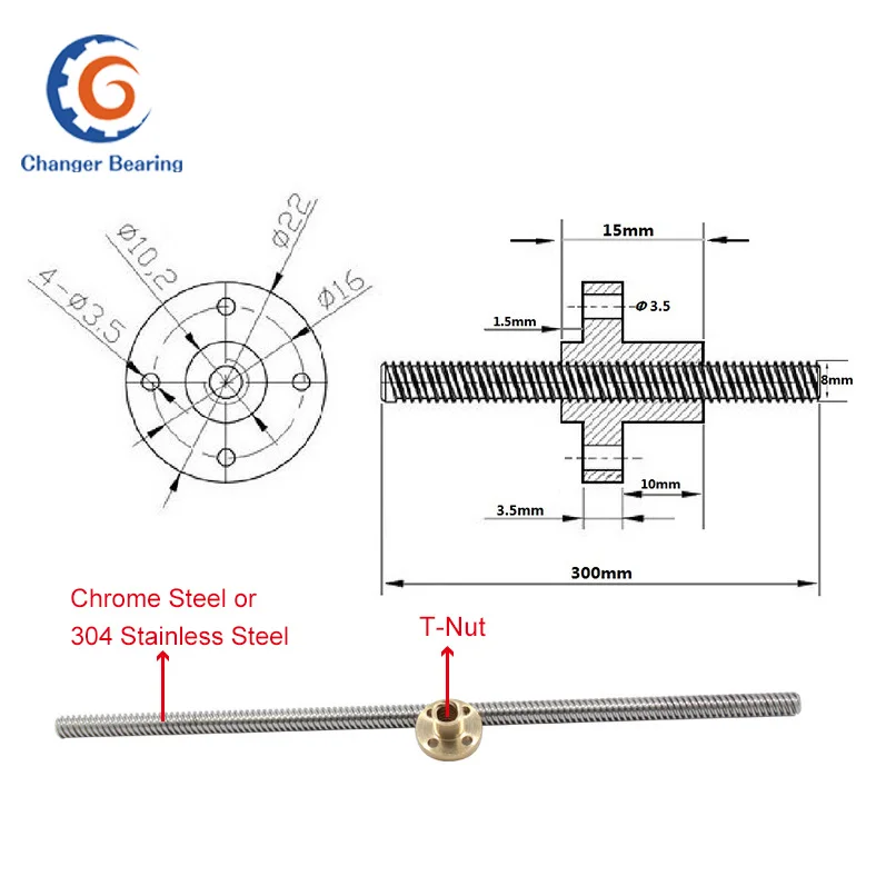 T8 Lead Screw 8mm Pitch - Precision for CNC & 3D Printers