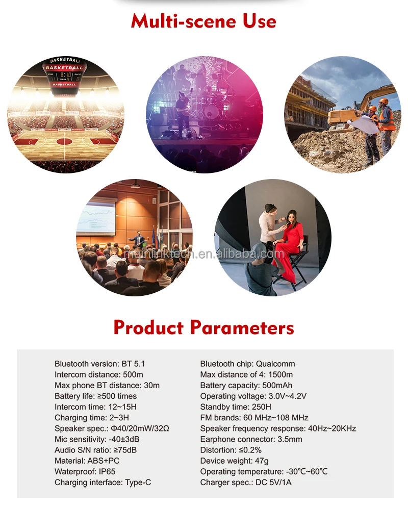 Referee Intercom Headset Bt Headphone 1-4 User 1000m Full Duplex ...