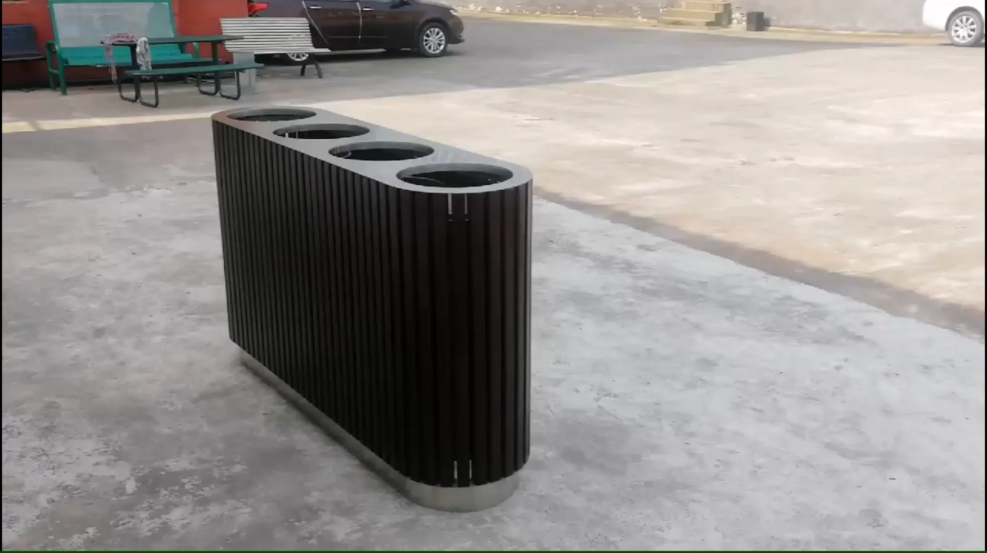 Outdoor Heavy Duty Wooden Garbage Receptacle Trash Can 4 Compartment ...