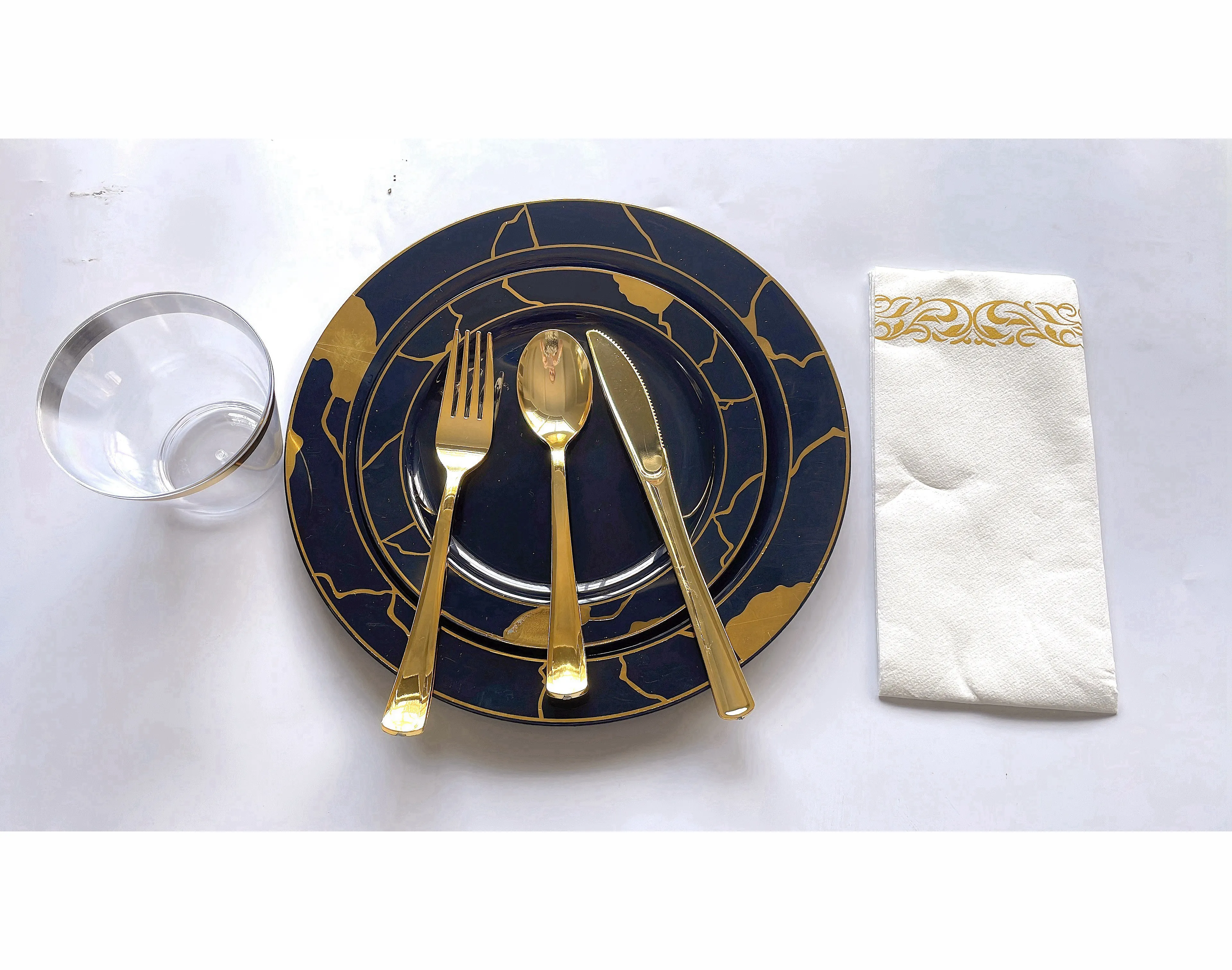 175pcs White And Gold Rim Disposable Dinnerware Sets For Wedding Party ...