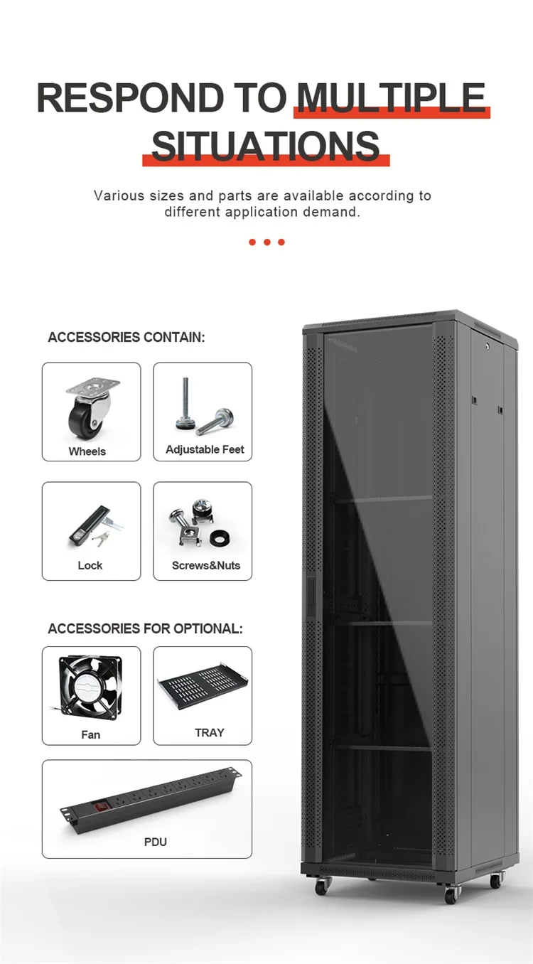 42u Server Rack Cabinet With Secure Locking Door - 4 Post Adjustable 19 Inch Portable Network ...