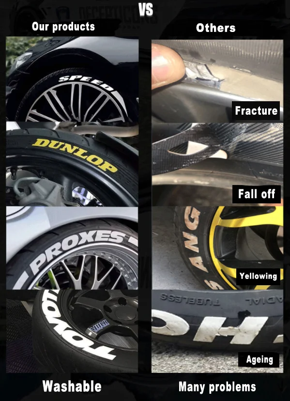 Custom Rubber Tire Lettering Decals - Waterproof & Durable
