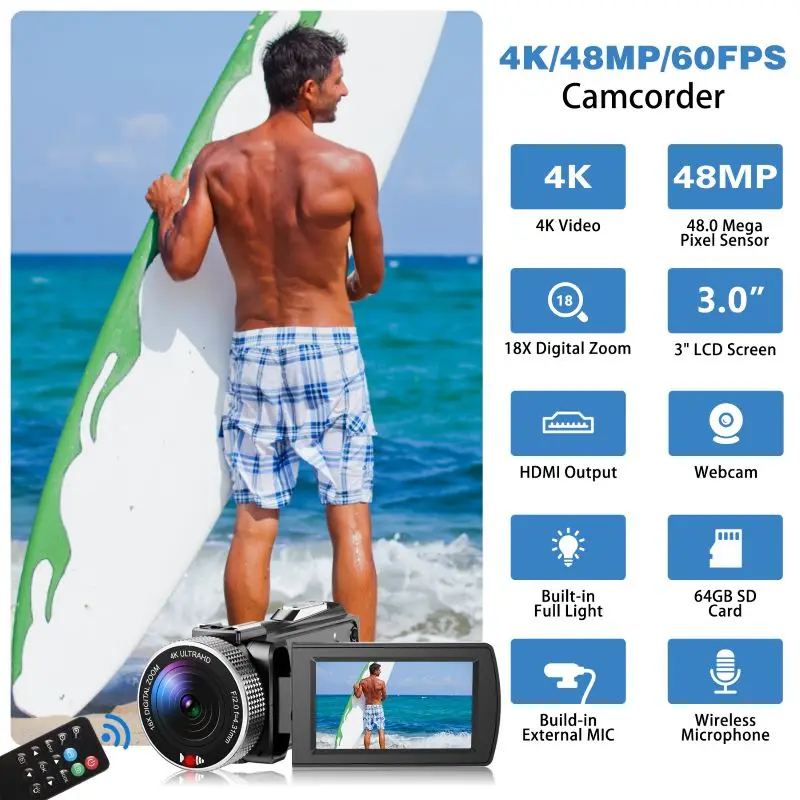 4k Video Vlog Camera With 270° Rotatable Screen & Remote Control