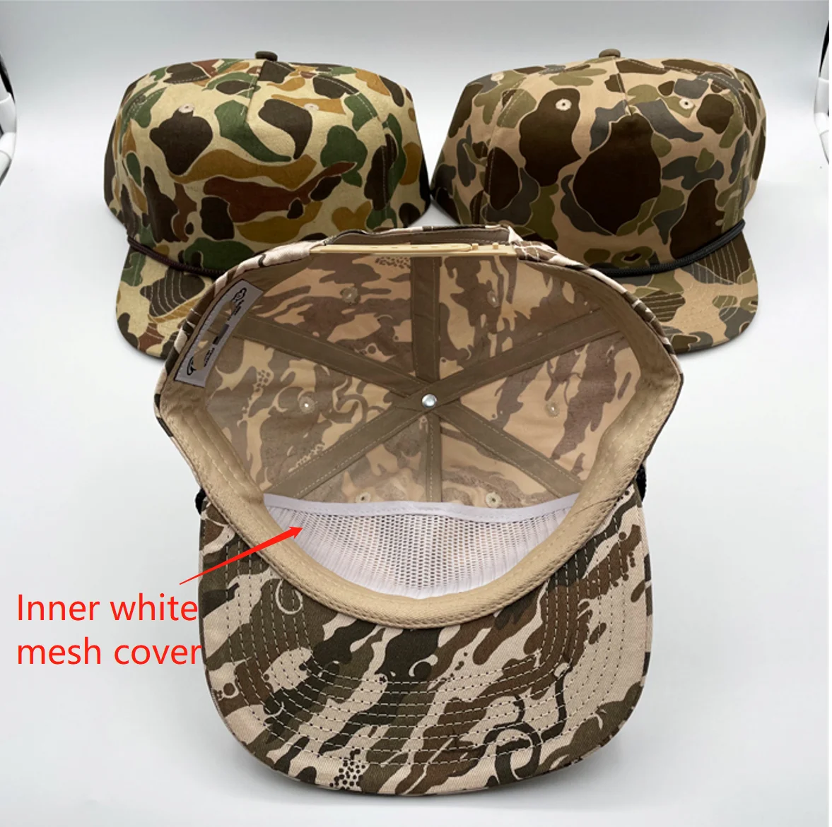 5 Panel Hunting Camouflage Rope Hat - Customizable & Durable