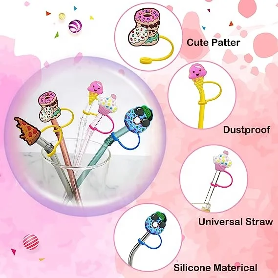 Cute Donuts Stanley Straw Covers Silicone Drinking Straw Tips Cover For ...