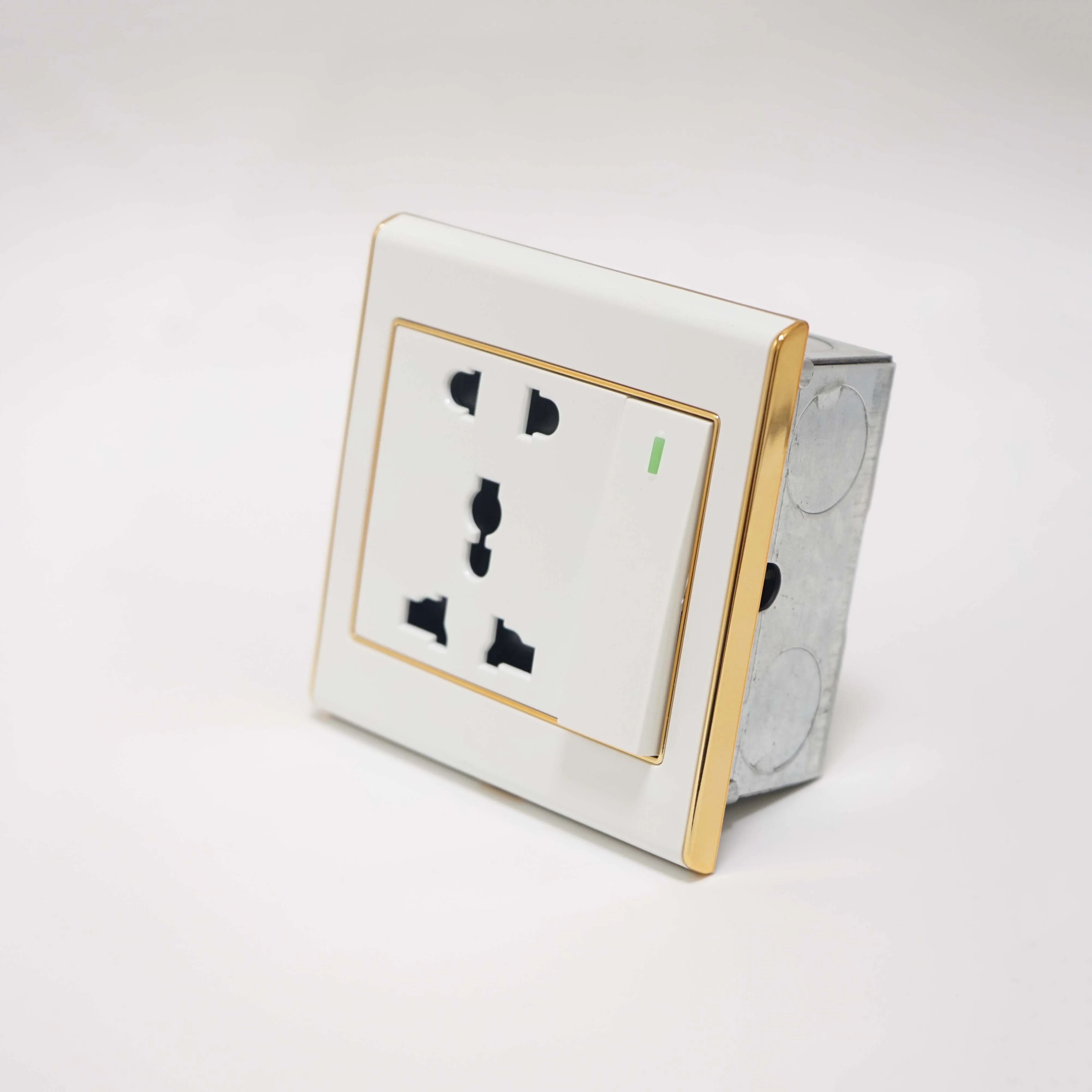 F70 Range 1 Gang Switch + 5 Pin Socket White Color Golden Electroplated ...