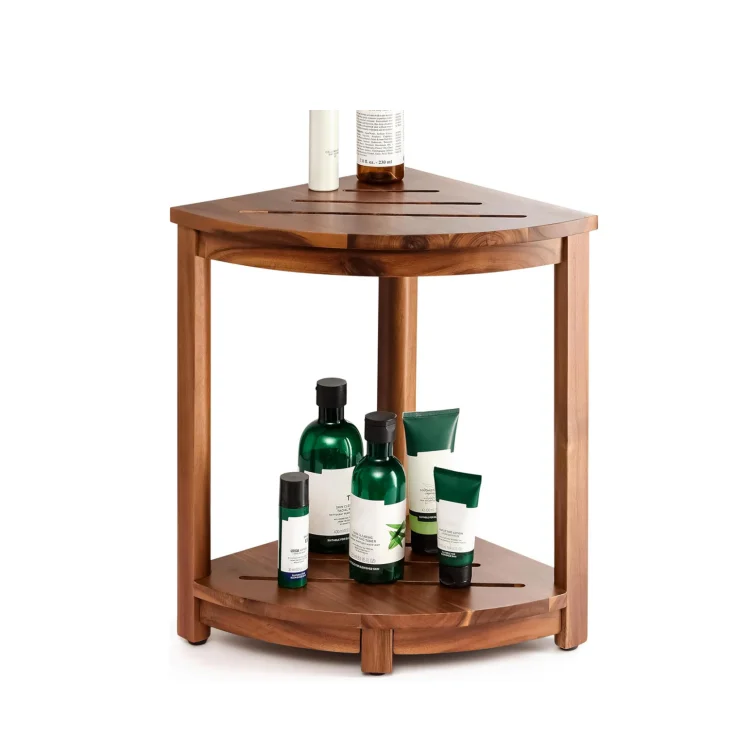 Acacia Corner Shower Bench & Stool With Storage Shelf,Benches For ...