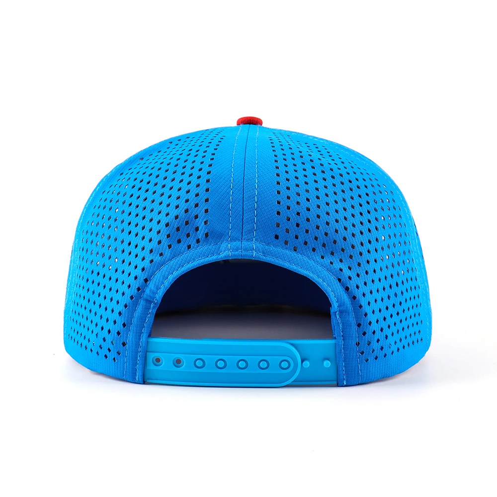 Customized 5 Panel Flat Brim Laser Cut Perforated Hat Waterproof Nylon ...