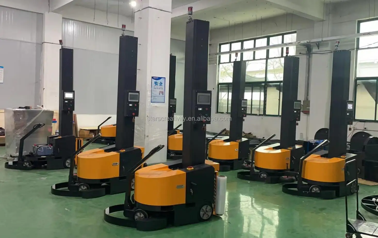 Rechargeable Automatic Robotic Pallet Stretch Wrapper Wrapping Packing ...