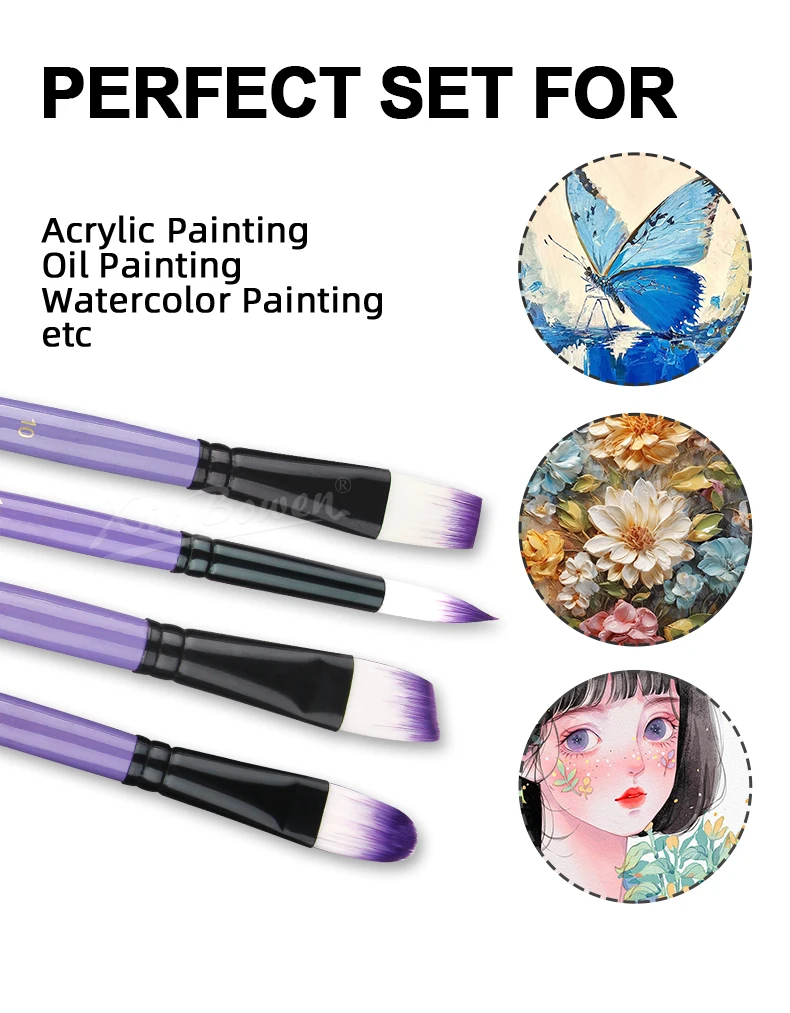 Xin Bowen Violet Color Fine Art Paint Brushes Set 6 Pieces Wood Handle ...