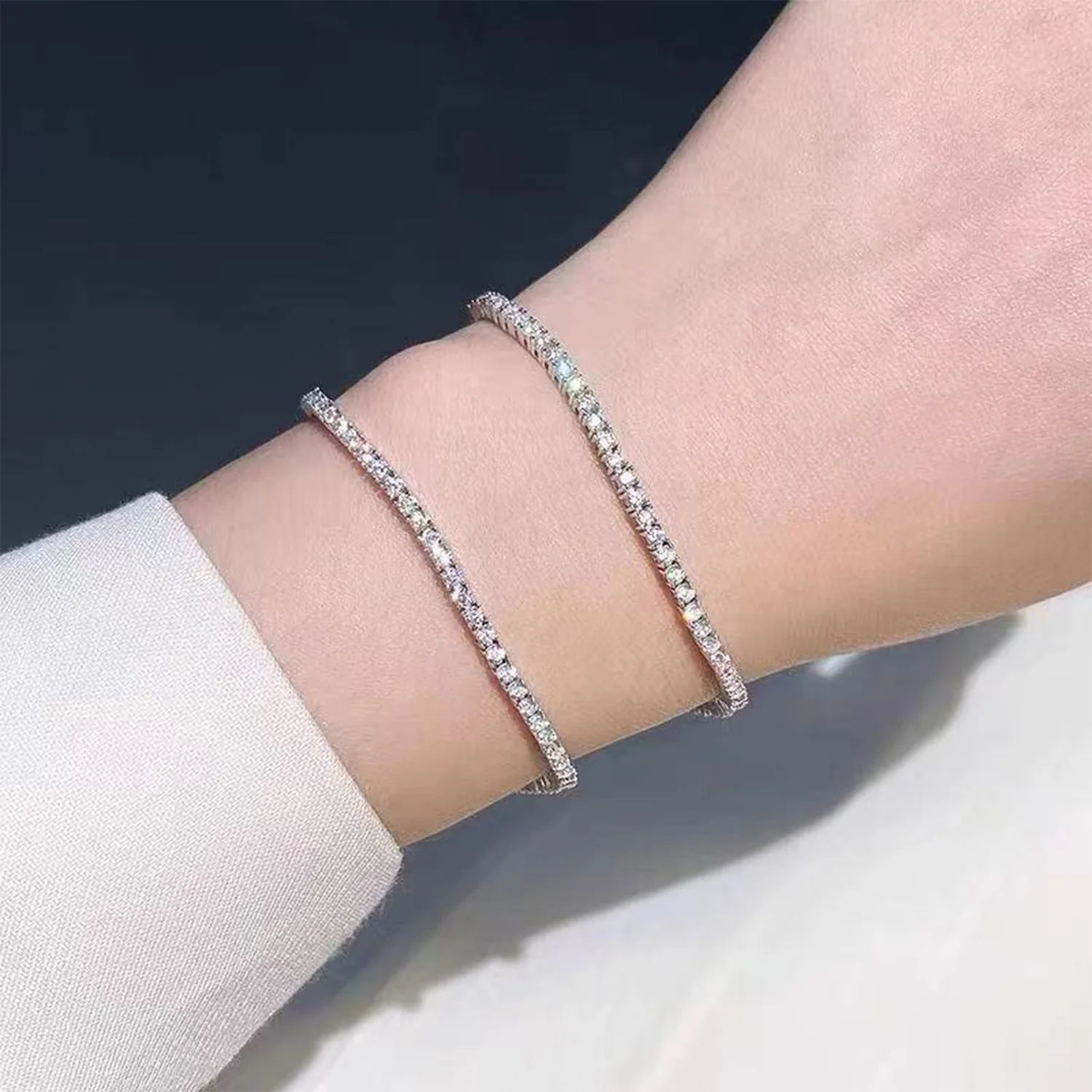 Alibaba.com: 925 silver rhodium-plated cubic zirconia stretch bracelet ...