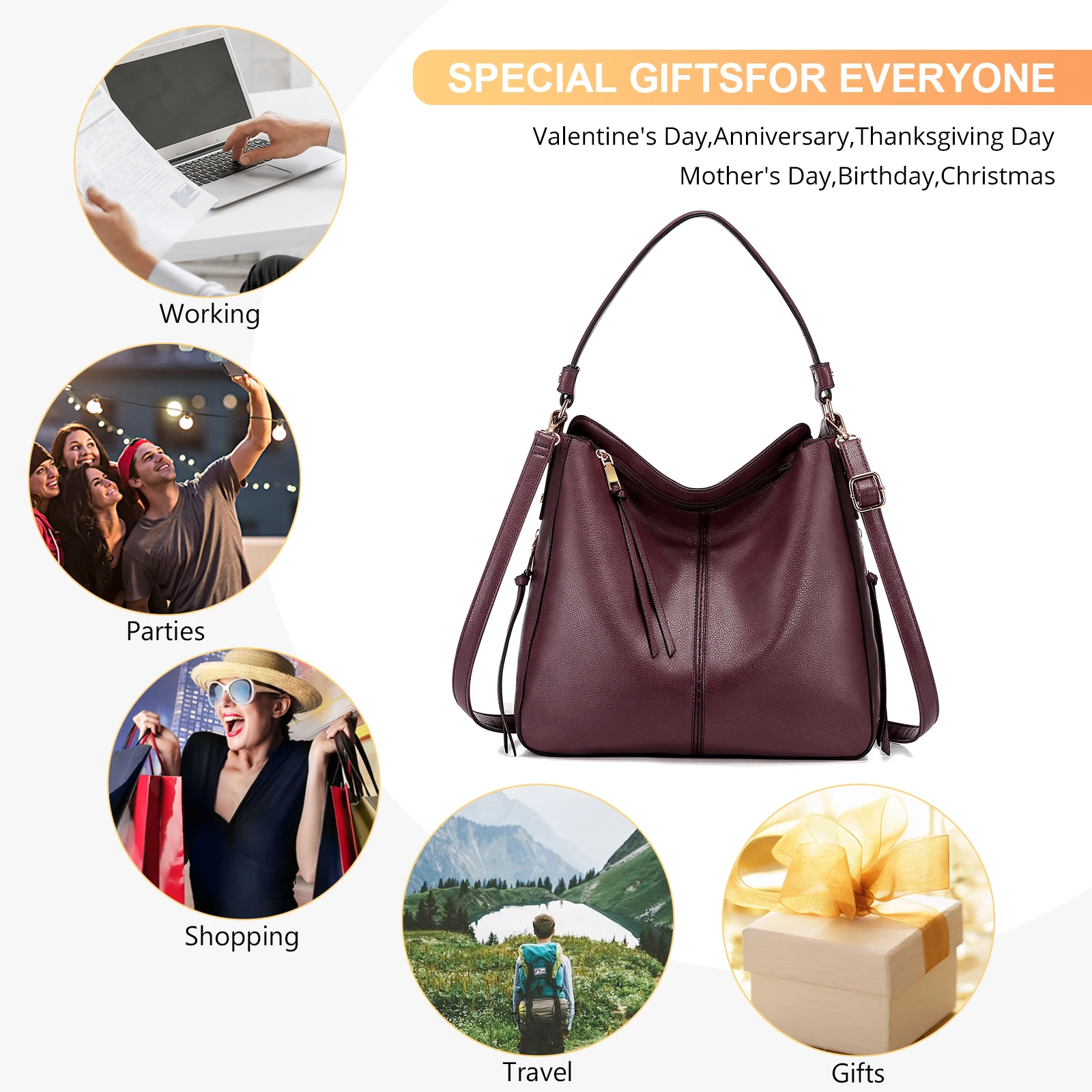 REALER Brand Vintage Leather Crossbody Handbags - 3 PCS Set