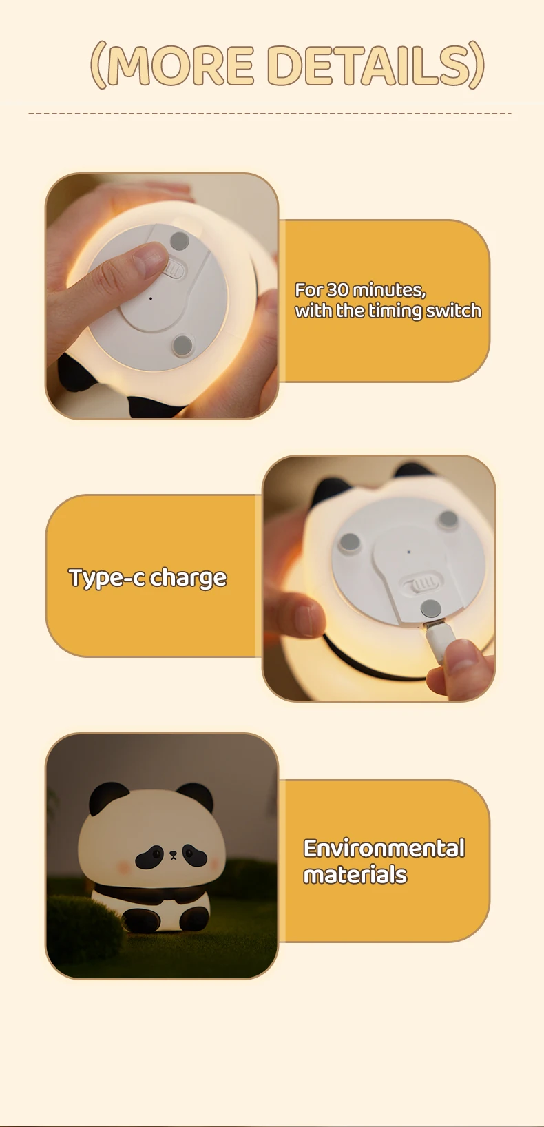 Baby Night Light Silicone - Cute Panda Lamp with Touch Sensor