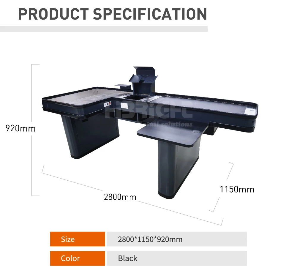 Supermarket Motorized Electrical L2800mm Checkout Counter with Conveyor ...