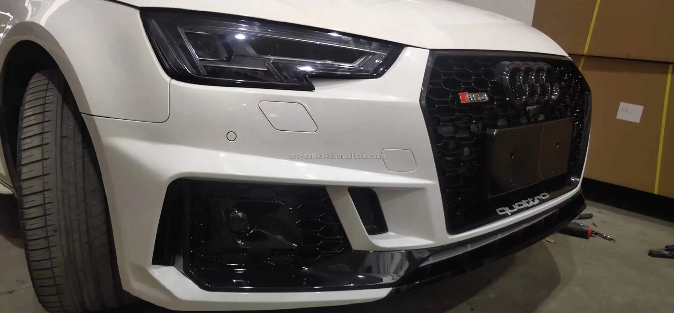 Body Kit Include Front Bumper Assembly Grille for Audi A4 S4 B9 2017-2019 Upgrade to RS4 Style ...