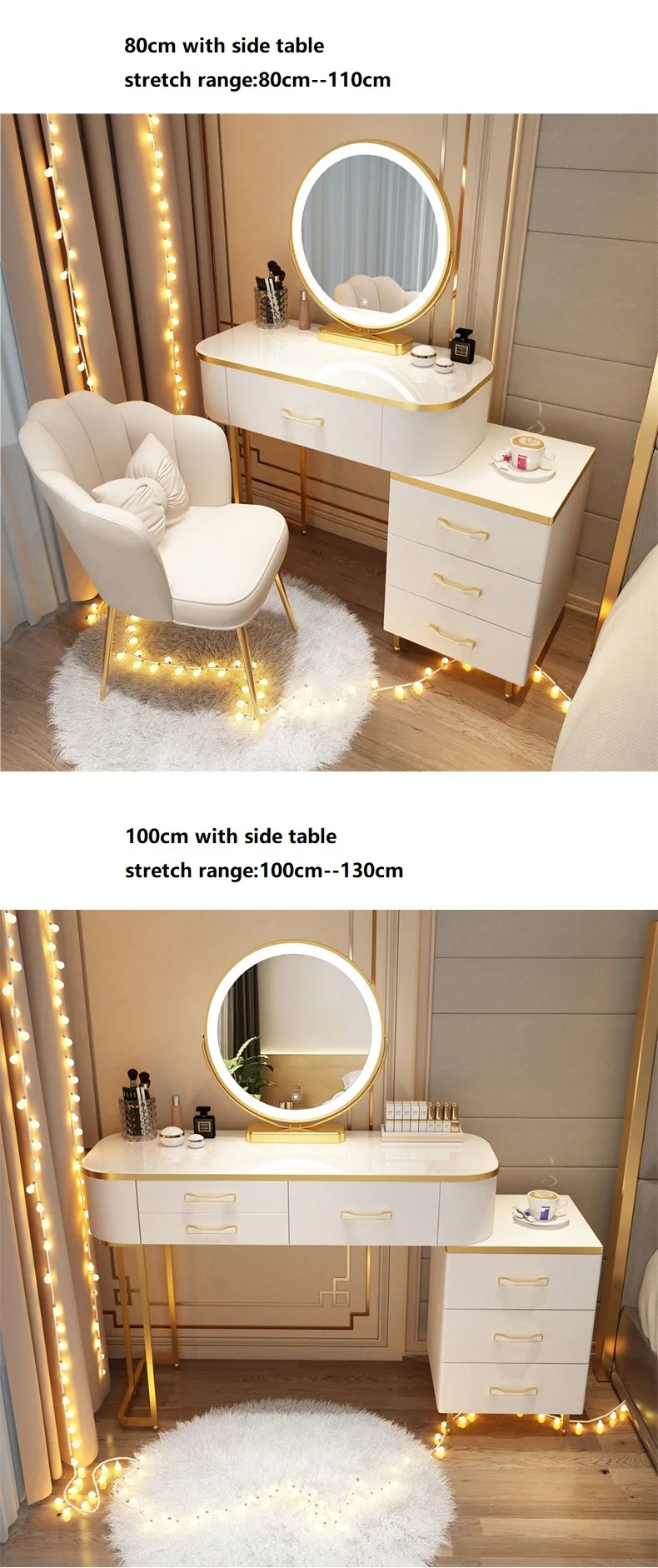 Girls Dressing Table Home Furniture High Gloss With Touch Led Mirror ...