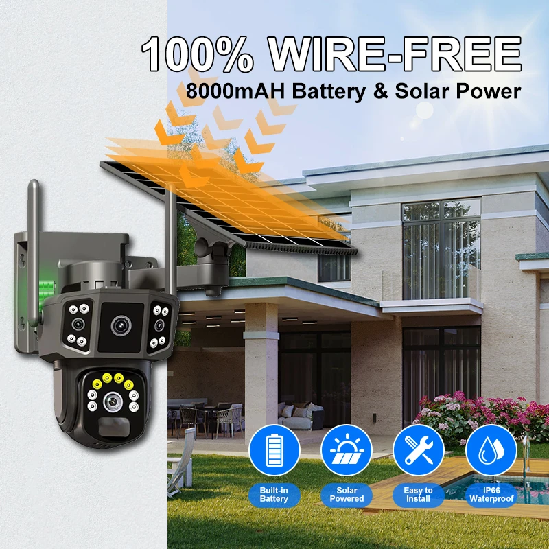 Factory Price 4MP HD 4G WIFI Dual Lens CCTV Camera Motion Detect Solar ...