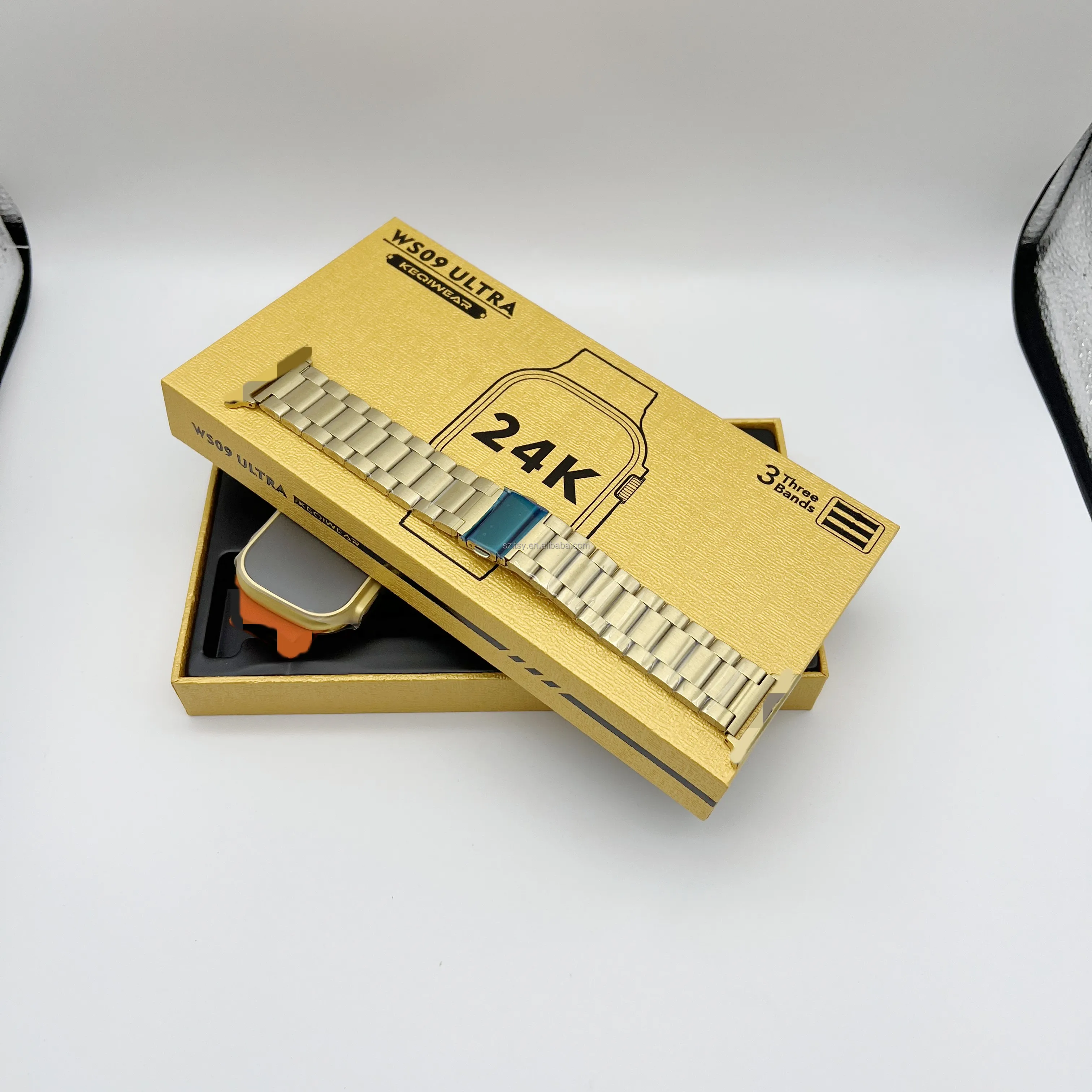 Premium Ws09 Ultra 24k Gold Three Band Watch Bt5.0 Call Recall Months ...